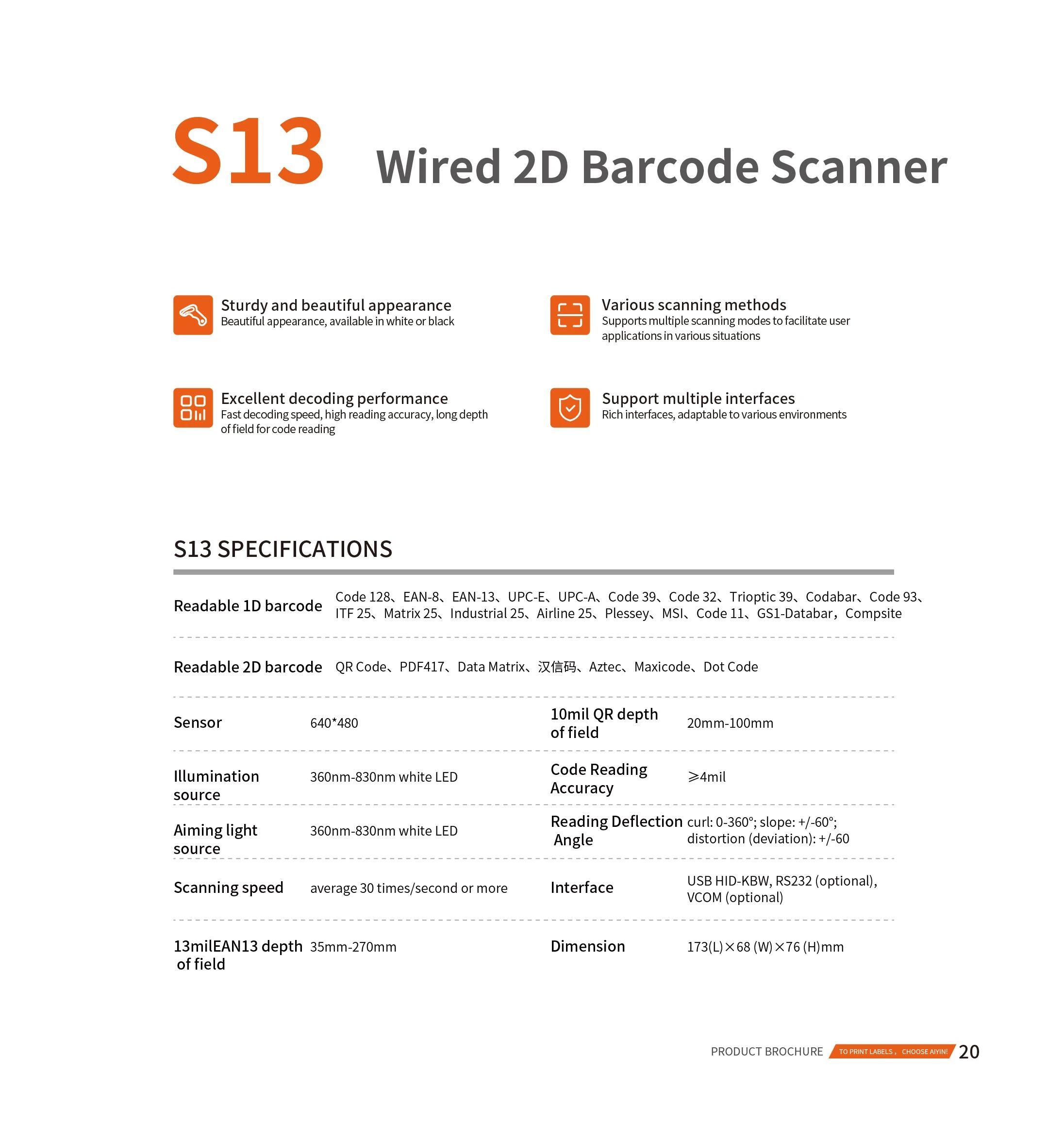 Wholesale Wired Barcode Scanner 2D - S13 — Fast Scanning, Intelligent ...